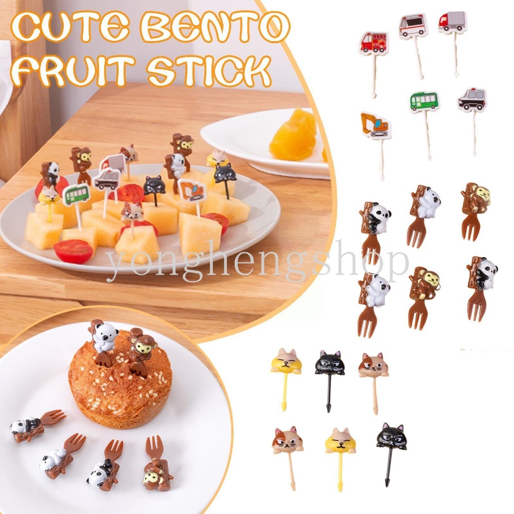 6pcs/set Cute Cartoon Cat Koala Bear Food Fruit Fork Cake Snack Dessert ...