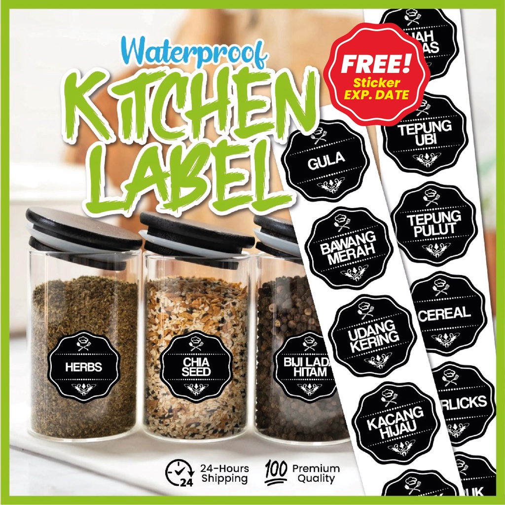 60 PCS Hot Sales Kitchen Sticker Label WATERPROOF | Shopee Malaysia