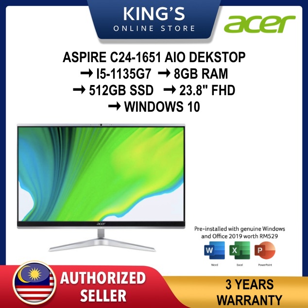 Acer Aspire C24-1651 AIO DESKTOP 23.8" ( I5-1135G7/8GB/512GB SSD/WIN10 ...