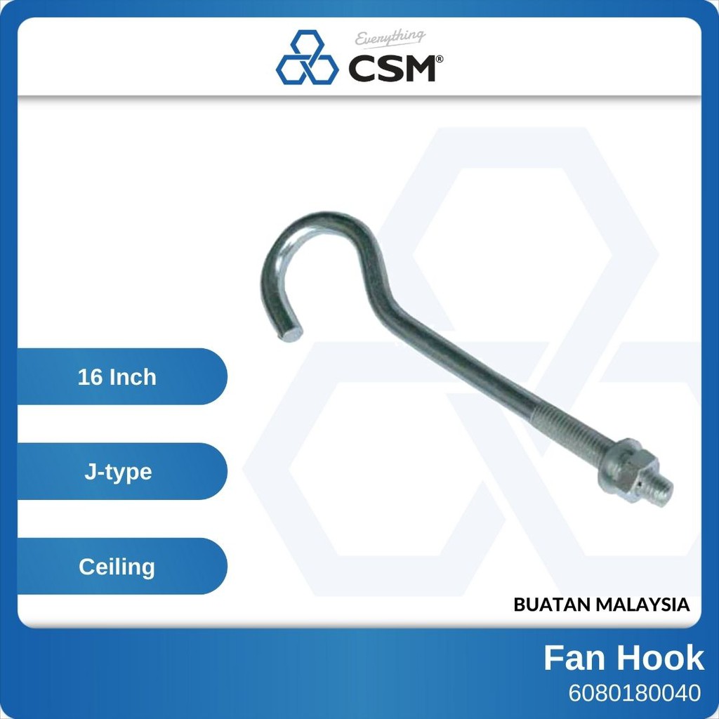 CSM J-Type Ceiling Fan Hook Metal Holder Hang J type Cangkuk Kipas ...