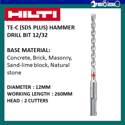 HILTI Hammer/Concrete Drill Bit TE-C 12/32 12mm x 260mm | Shopee Malaysia