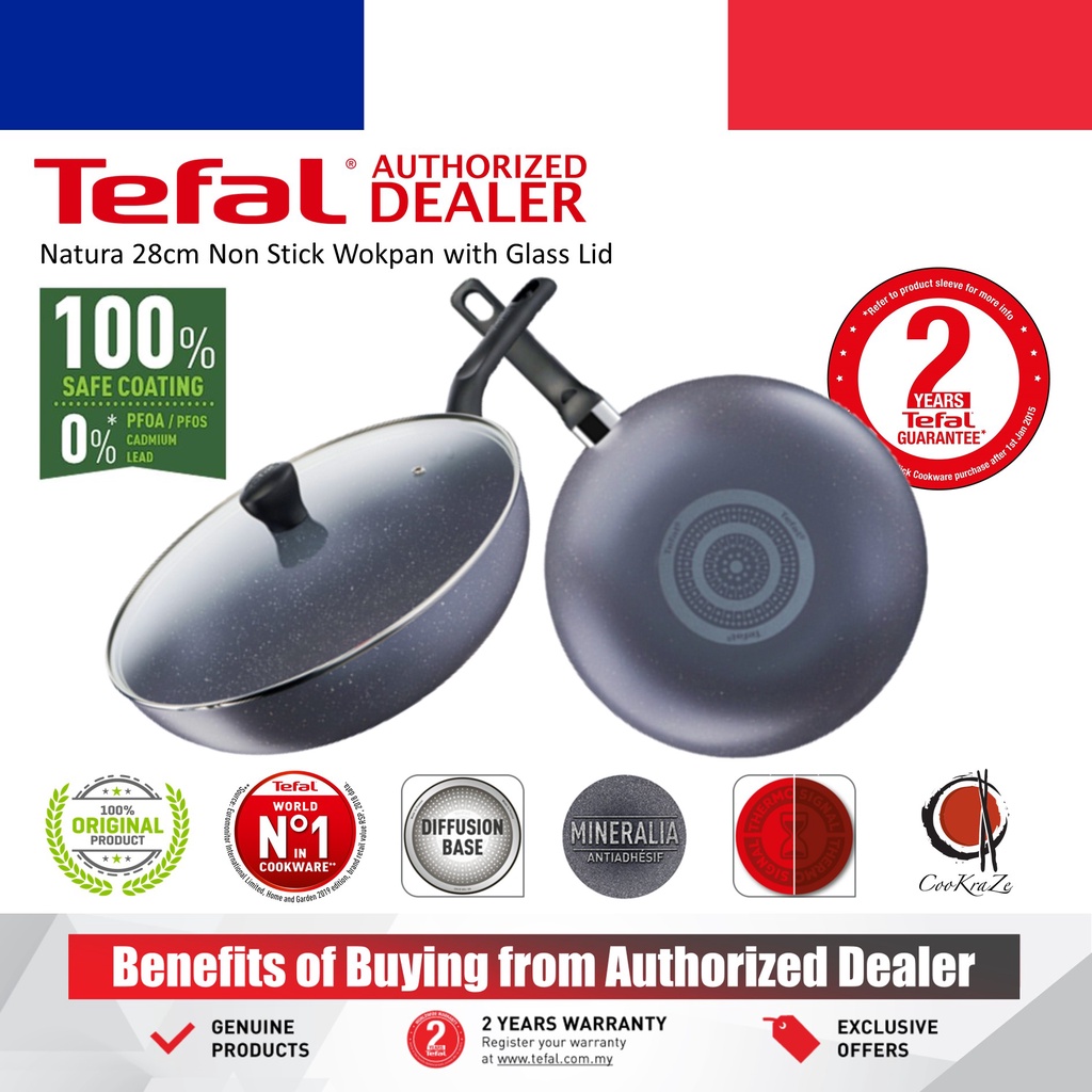 Tefal Natura Non Stick Deep Wokpan with Glass Lid Cookware (28cm) B22692/B2269295 | Shopee Malaysia