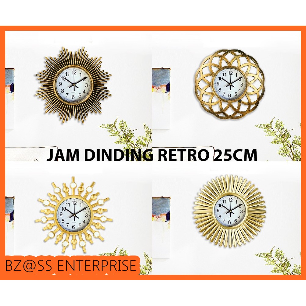 JAM DINDING/WALL CLOCK RETRO GOLD CLASSIC 25CM HIASAN DINDING TIME(vob ...