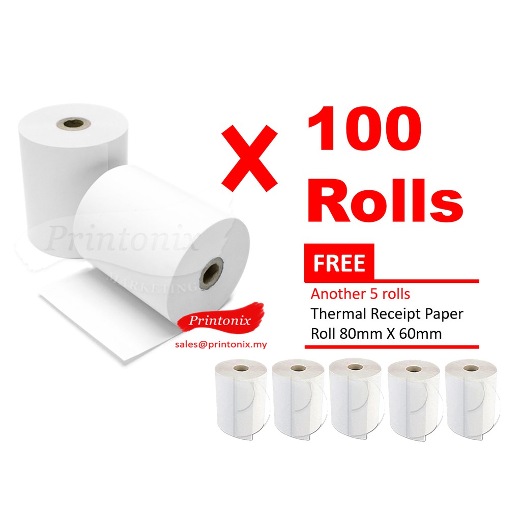 Thermal Receipt Paper Roll 80mm X 60mm (100 Rolls) - With Core 806012 ...