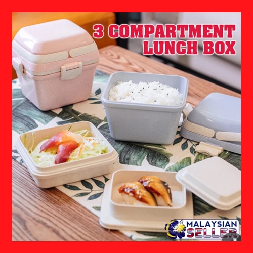 CUBIC LUNCH BOX - 3 Storey Compartment Food Container | Shopee Malaysia