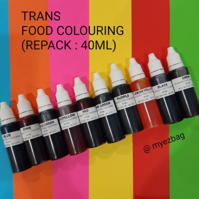 (READY STOCK)TRANS OIL BASED FOOD COLOURING(REPACK 40ML) | Shopee Malaysia