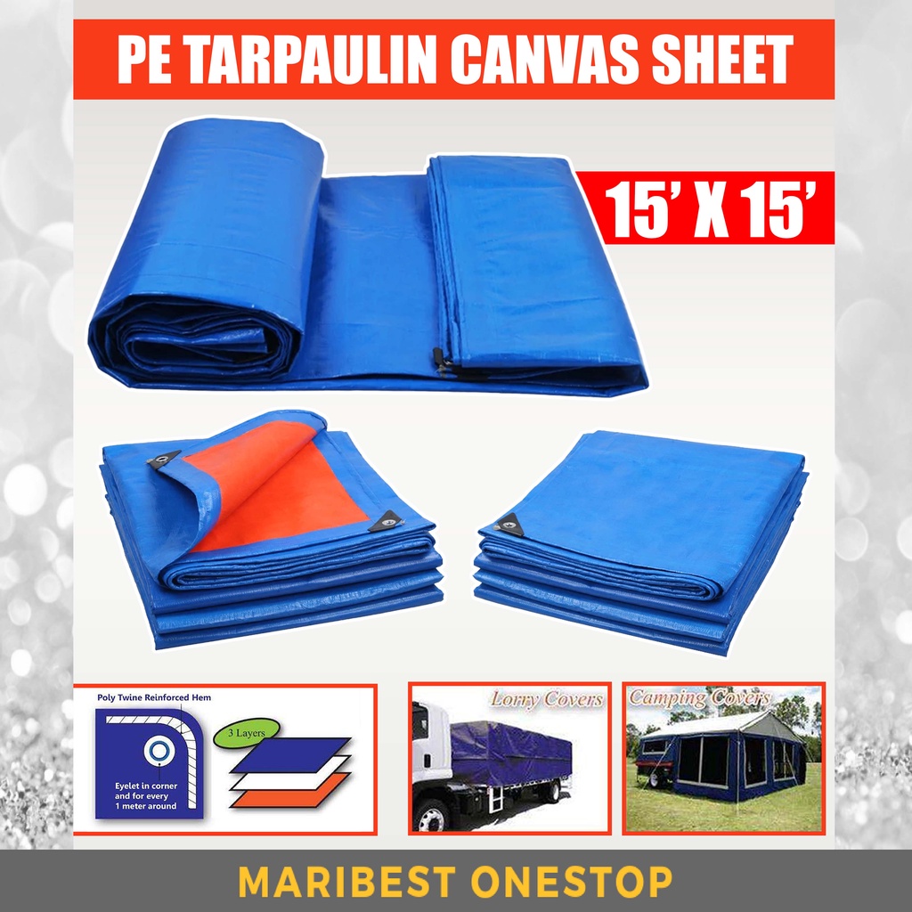 15' x 15' Multipurpose Waterproof PE Tarpaulin Canvas Sheet Truck Cover ...