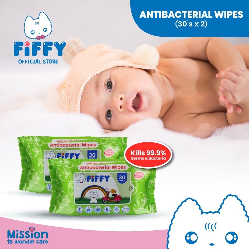 FIFFY Antibacterial Hygienic Wipes (30s x 2 Packets) tisu basah anti ...
