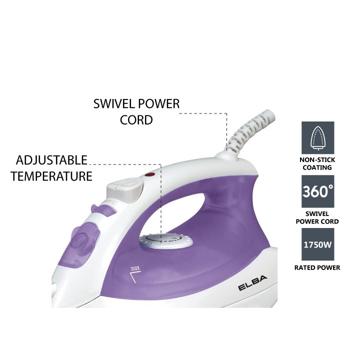 ELBA Steam Iron ESI-1196 Dry, Steam & Spray Function 1450 - 1750W ...