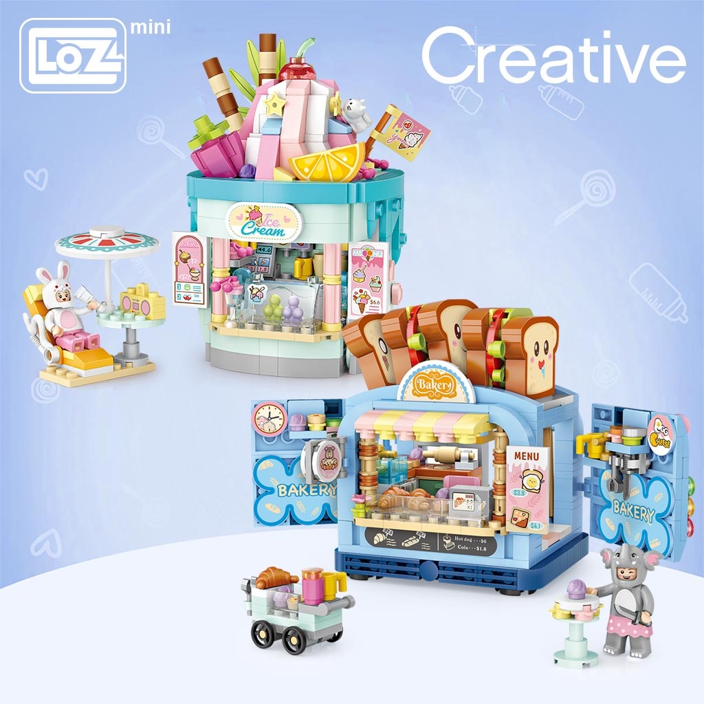 LOZ 1745-1746 Mini Block Ice Cream Shop Amusement Park Series Toast ...