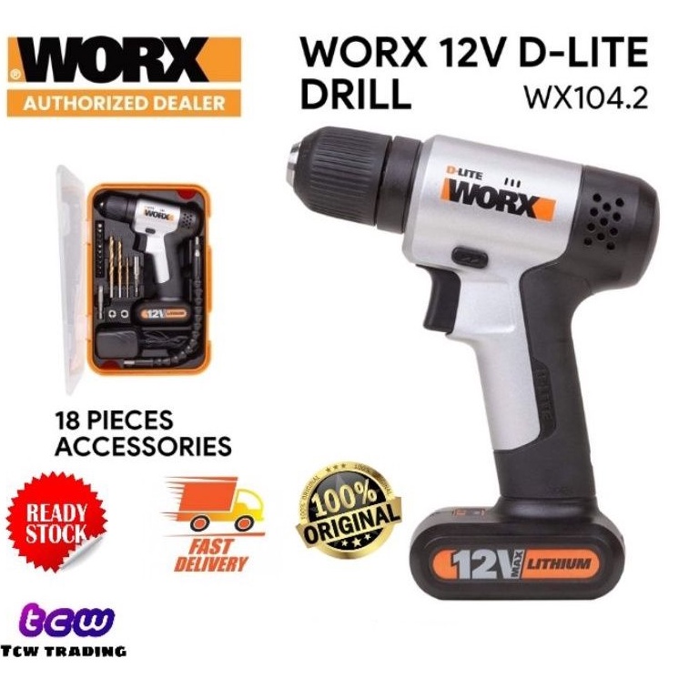 Worx WX104.2 12v 10mm D-Lite Driver Drill With 18x Accessories ID32307 | Shopee Malaysia
