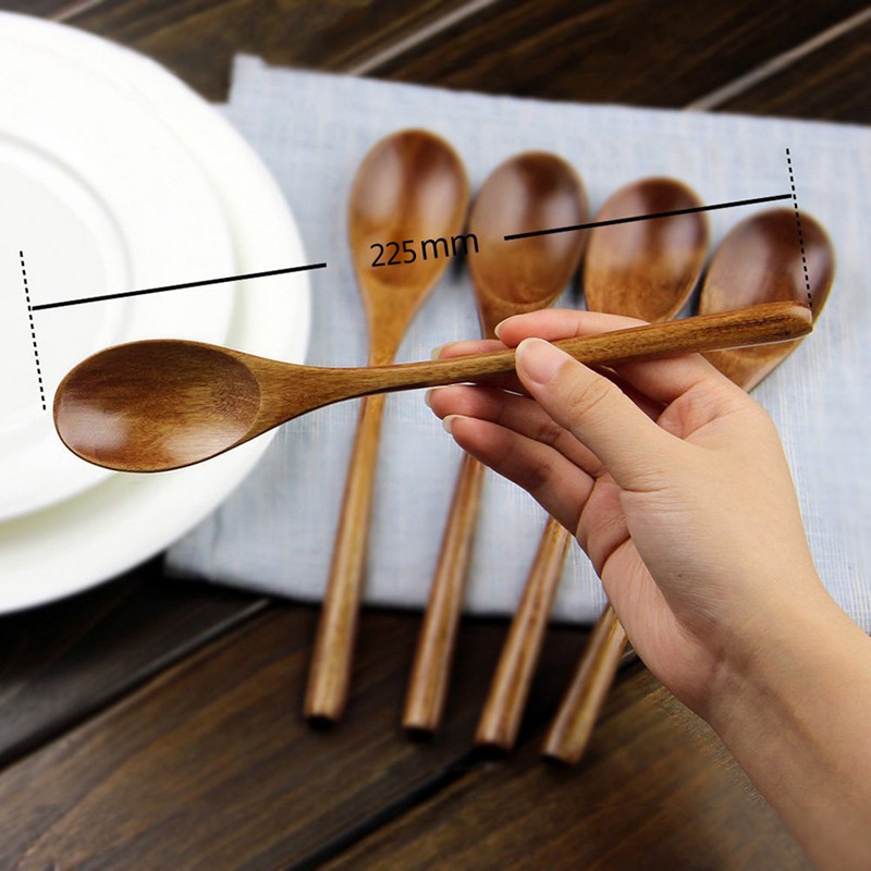 5 Pieces Eco Friendly Tableware Natural Ellipse Wooden Ladle Spoon Set ...
