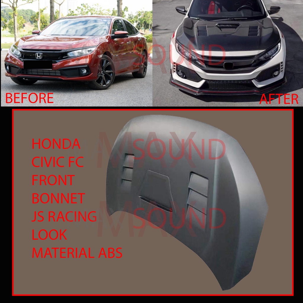 HONDA CIVIC FC 16-21 FRONT BONNET BONET HOOD JS RACING LOOK MATERIAL ...