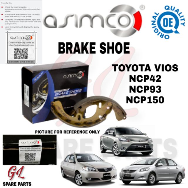 BRAKE SHOE(OE/USA)(ASIMCO) TOYOTA VIOS NCP42 NCP93 NCP150 | Shopee Malaysia
