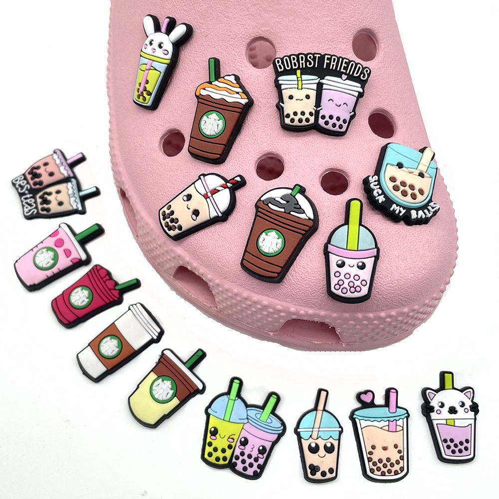 Croc Jibbit Cartoon Milk Tea Drink Pattern DIY Shoe Buckle Decoration ...