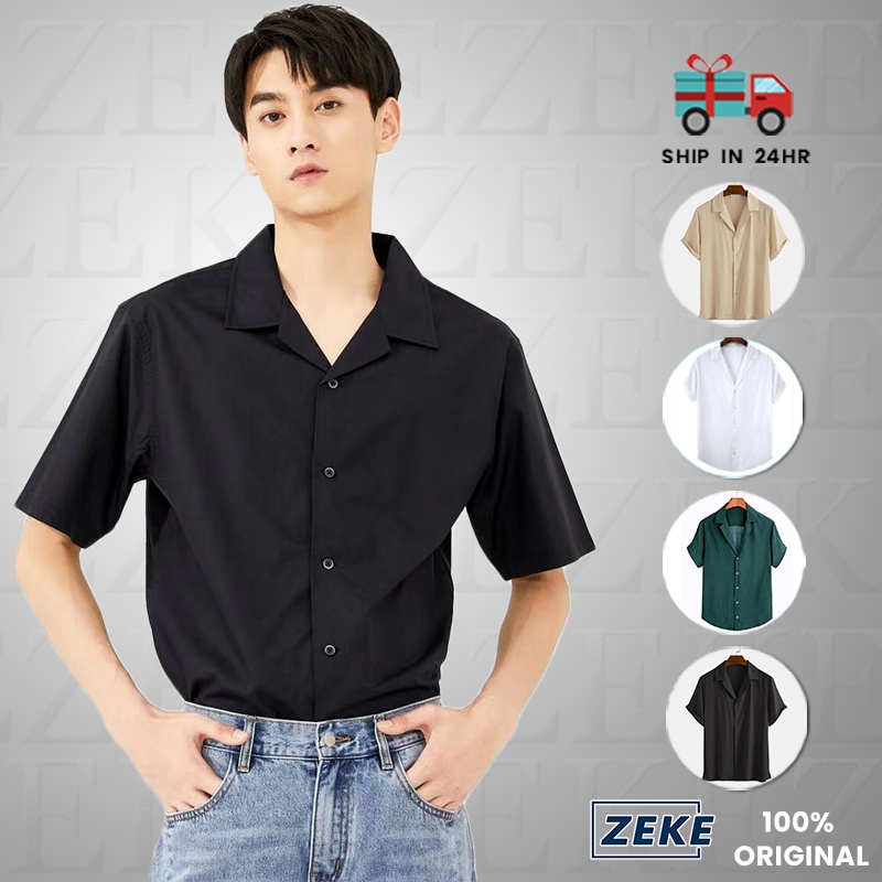 Zeke Lapel Shirt Men Casual Plain Short Sleeve Men Shirt Korean Style
