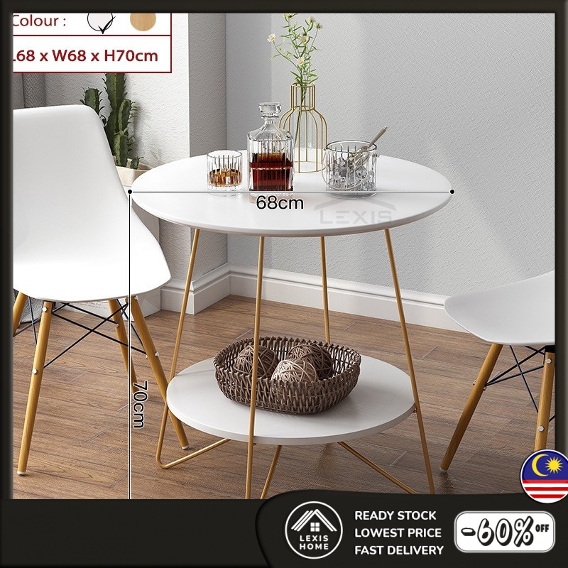 LEXIS D68cm 2 Layers Coffee Table Round Table With Steel Frame Legs ...