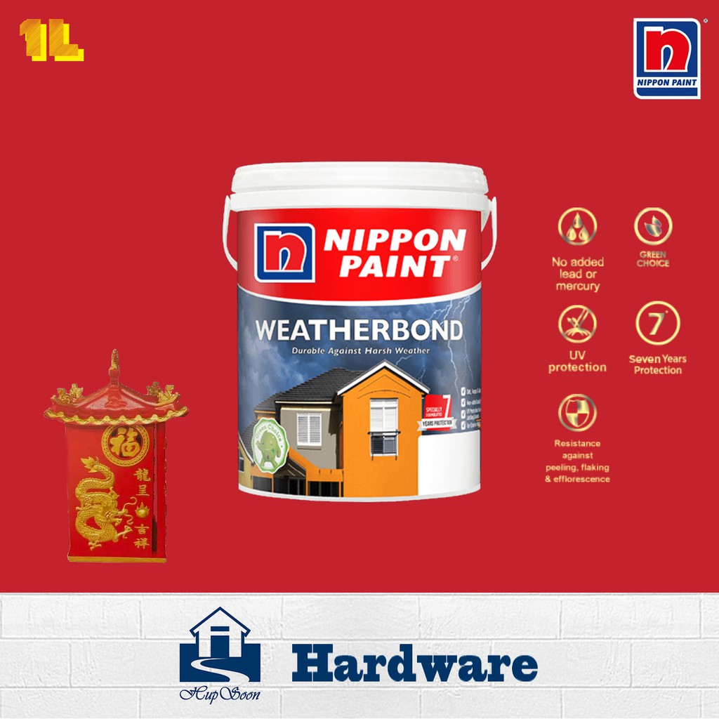 1L Nippon Paint Weatherbond Exterior Wall Paint Red Colour 天公厝/天神屋外墙红漆 ...