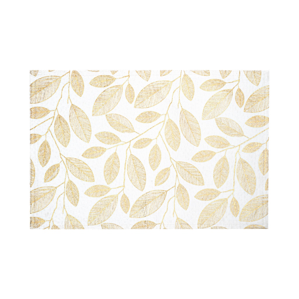 Cottage Yarn Gold Leaf Printed Fabric Dining Placemat with Solid Lining ...