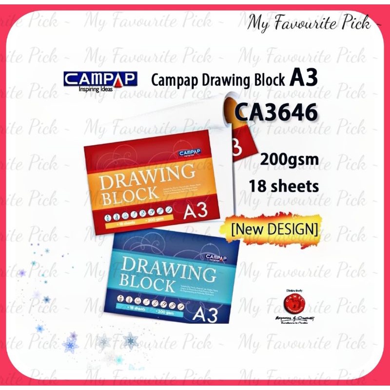A3 Drawing Block Campap 200gsm ～ CA3646 【18 sheets / per pad 】 | Shopee ...