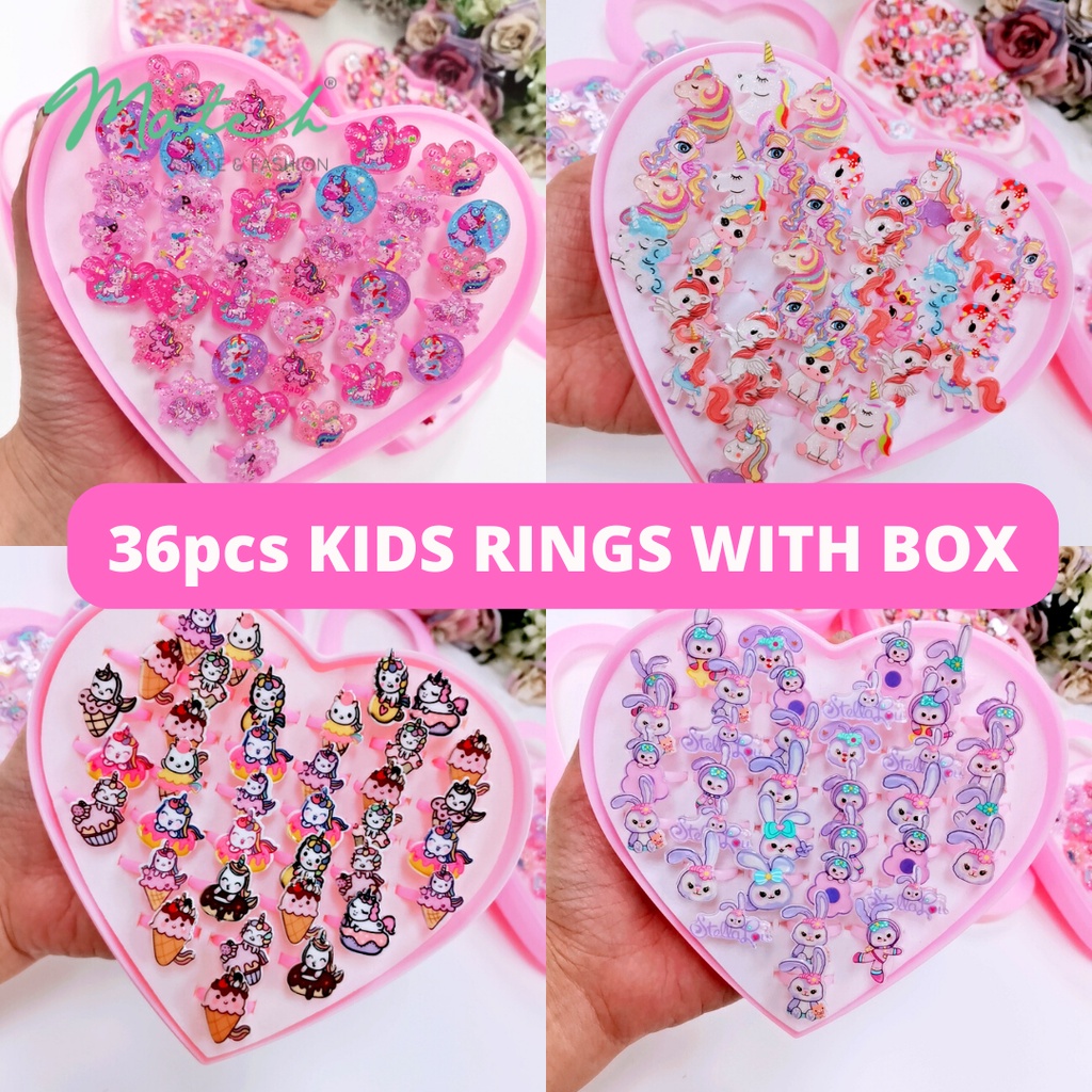 Kids Ring 36pcs Rings Set with box Cute Cartoon Unicorn Bear Rabbit ...