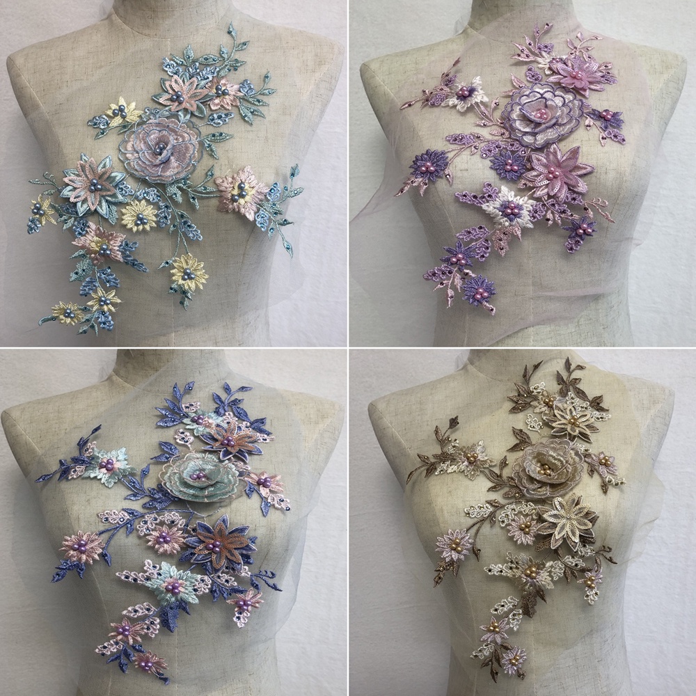 1Pc 3D Appliqued Lace Patches Beading Decoration Wedding Lace | Shopee ...