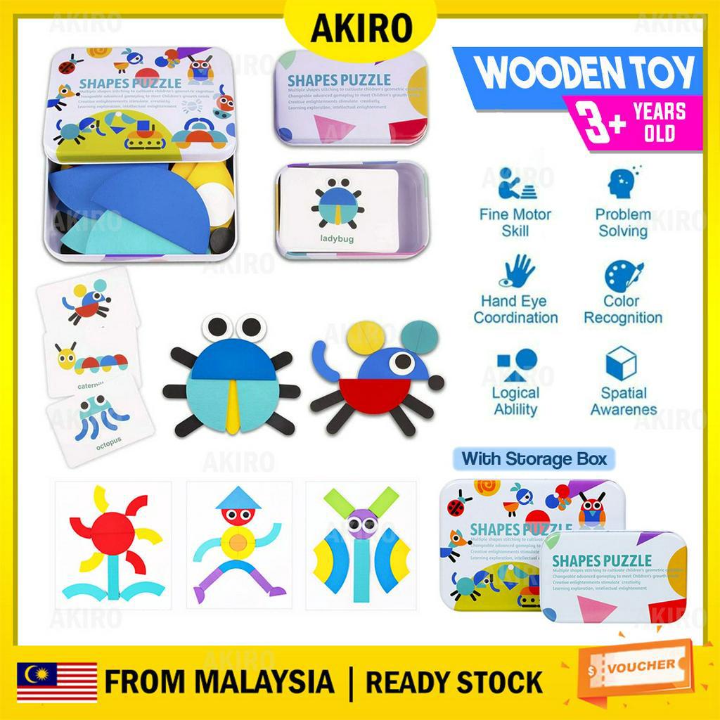 AKIRO CLEAR STOCK Wooden Pattern Blocks Tangram Shape Puzzles Colour ...