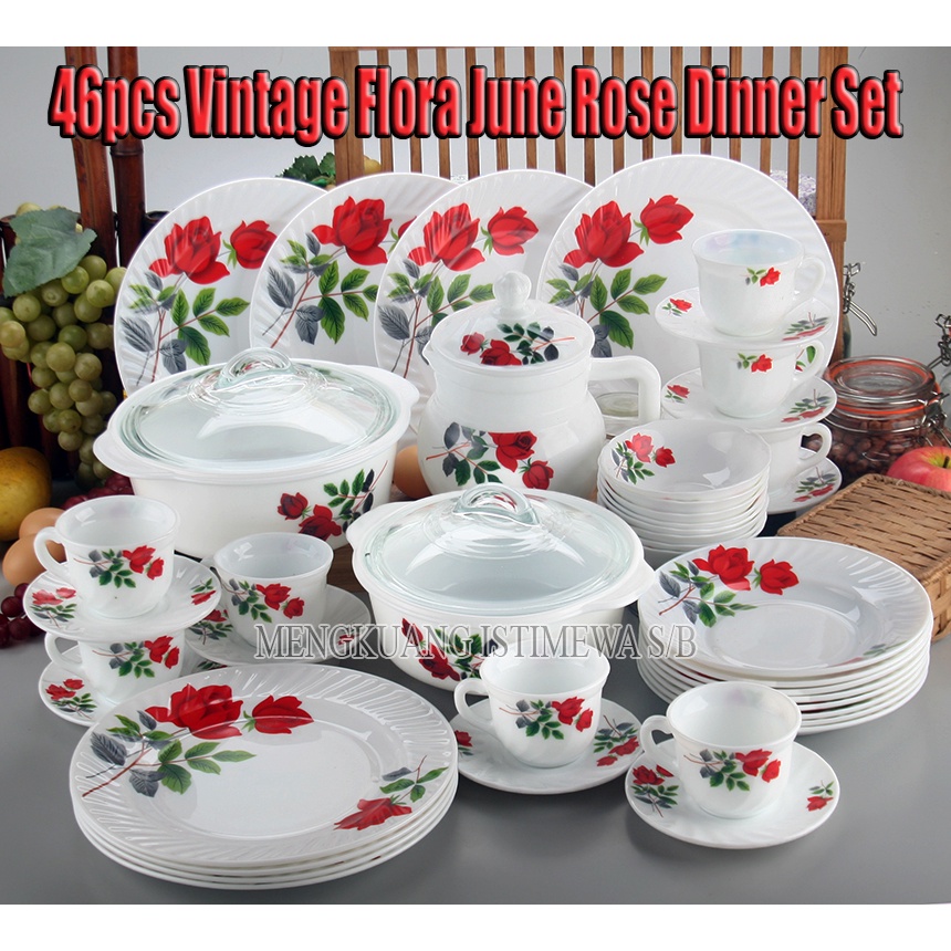 46pc 8 PAX Vintage Flora June Rose Dinner set SE46168 | Shopee Malaysia