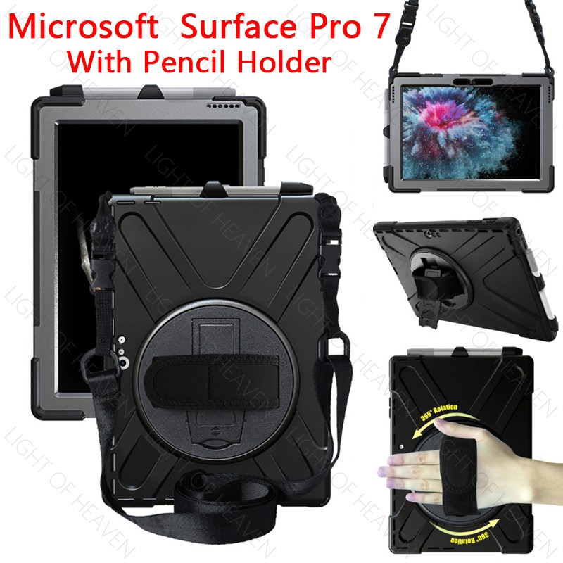 Microsoft Surface Pro 7 Shockproof Silicone PC Case 360 Rotating Stand ...