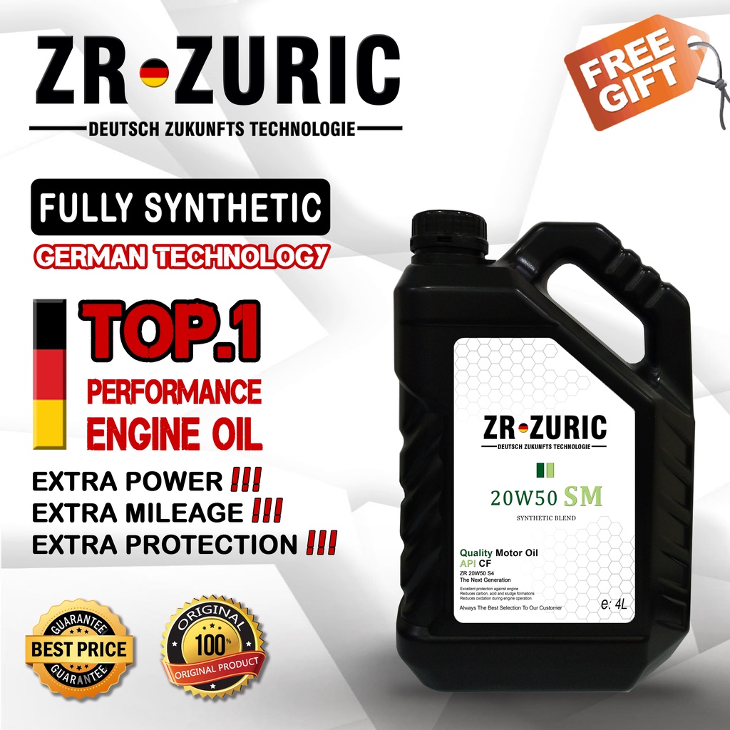 [EXPORT QUALITY] ZR ZURIC 20W50 SM Synthetic Premium Engine oil 4L | Shopee Malaysia