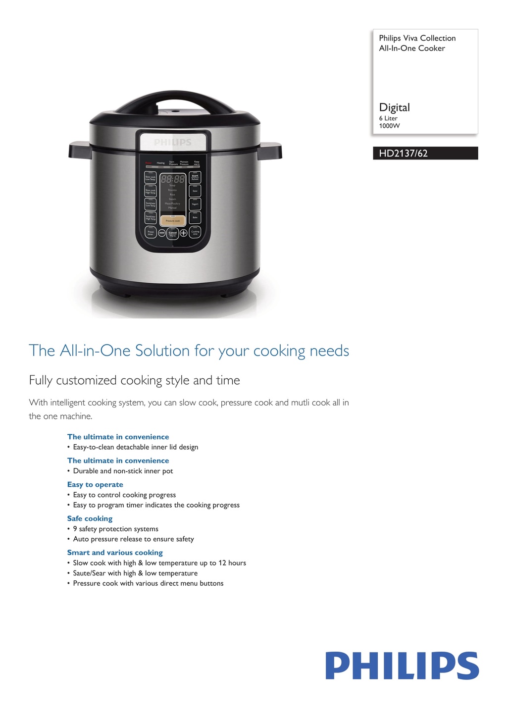 Philips 6L All In One Pressure Cooker HD2137 (FOC Stainless Steel Pot ...