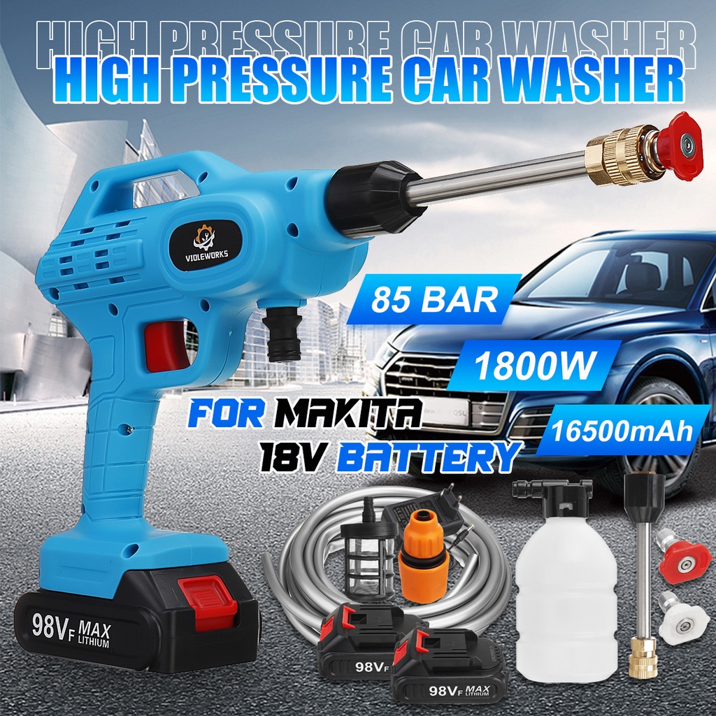 1800W 85Bar Cordless Water Jet High Pressure Car Wash Guns Electric Car Washer Portable Wash ...
