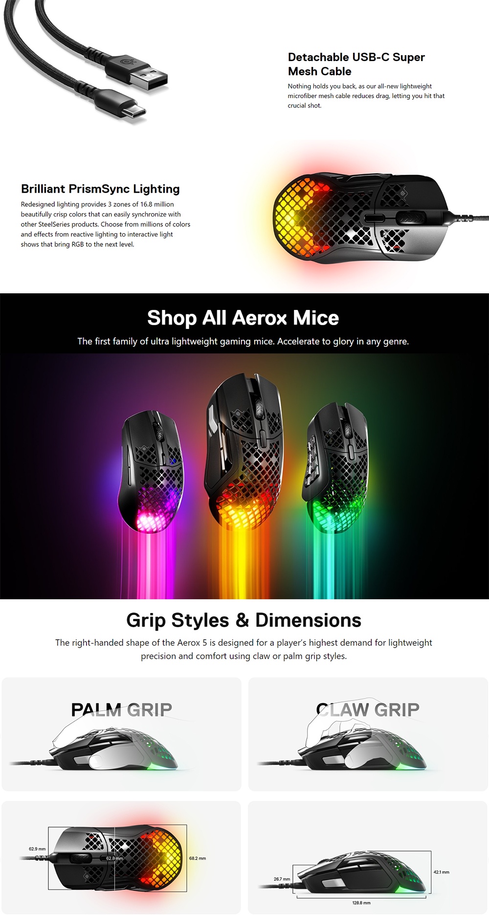 SteelSeries Aerox 5 RGB Ultra Lightweight Multi-Genre 9 Programmable ...