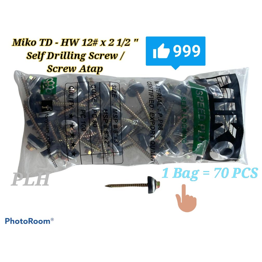 Miko Extra Strong TD-HW 12# X (2 1/2 " , 3 ") Self Drilling Screw /Screw Atap / Zinc Tambah Kuat ...