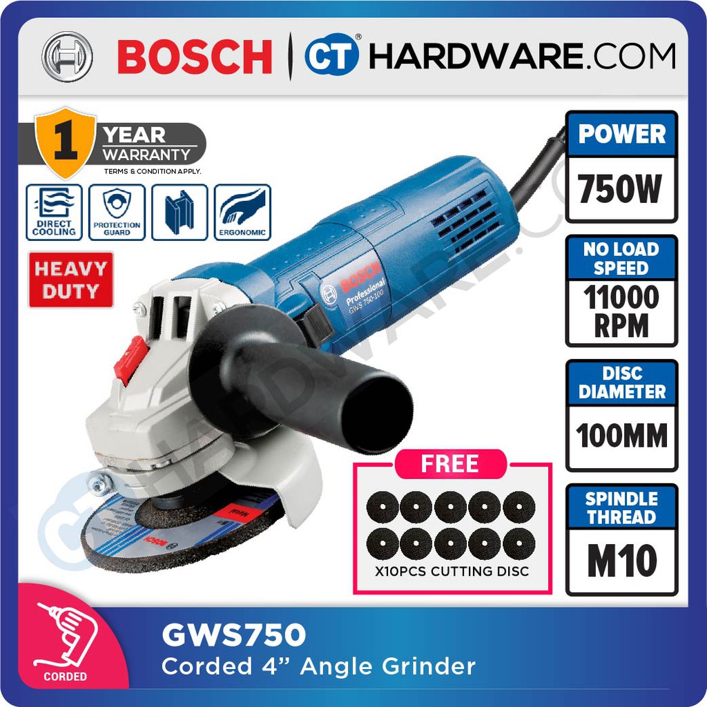 BOSCH GWS 750 PROFESSIONAL ANGLE GRINDER 4" 750W 11,000 RPM [ GWS750 ...