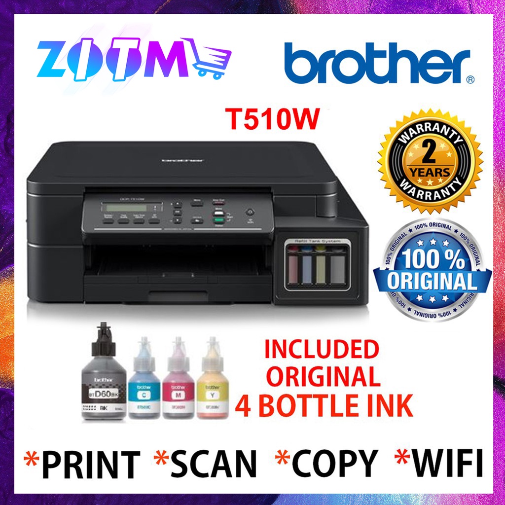 BROTHER DCP-T510W 3 IN 1 WIFI INK TANK PRINTER (T510W) + 1SET Original Brother INK | Shopee Malaysia