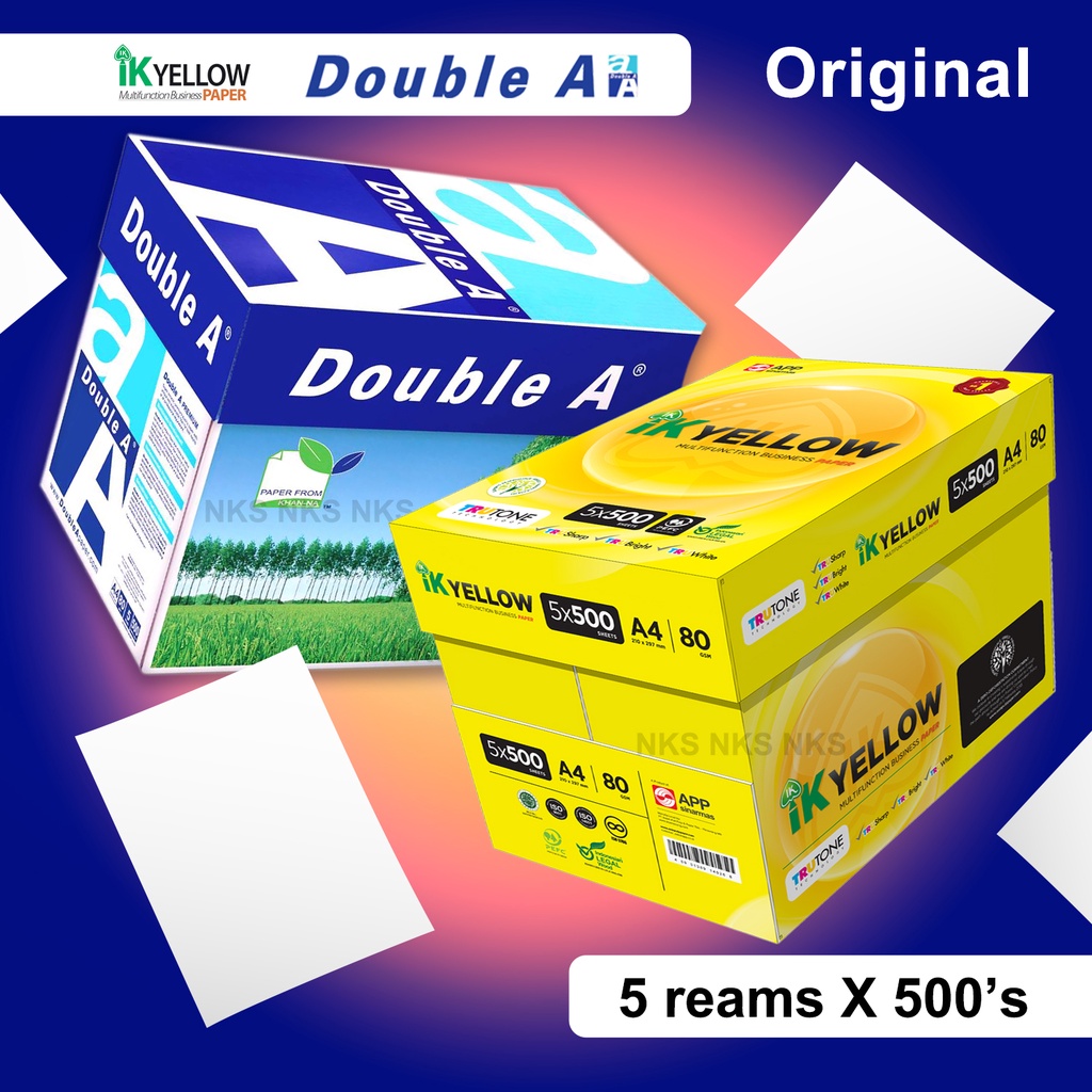 A4 PAPER 70G / 80G 500's (IK YELLOW / DOUBLE A) - 1 CTN ( 5 REAMS ) | Shopee Malaysia