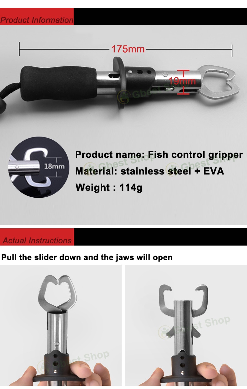 Stainless Steel Fishing Plier Clip Fish control Gripper Lip Grip Tackle ...
