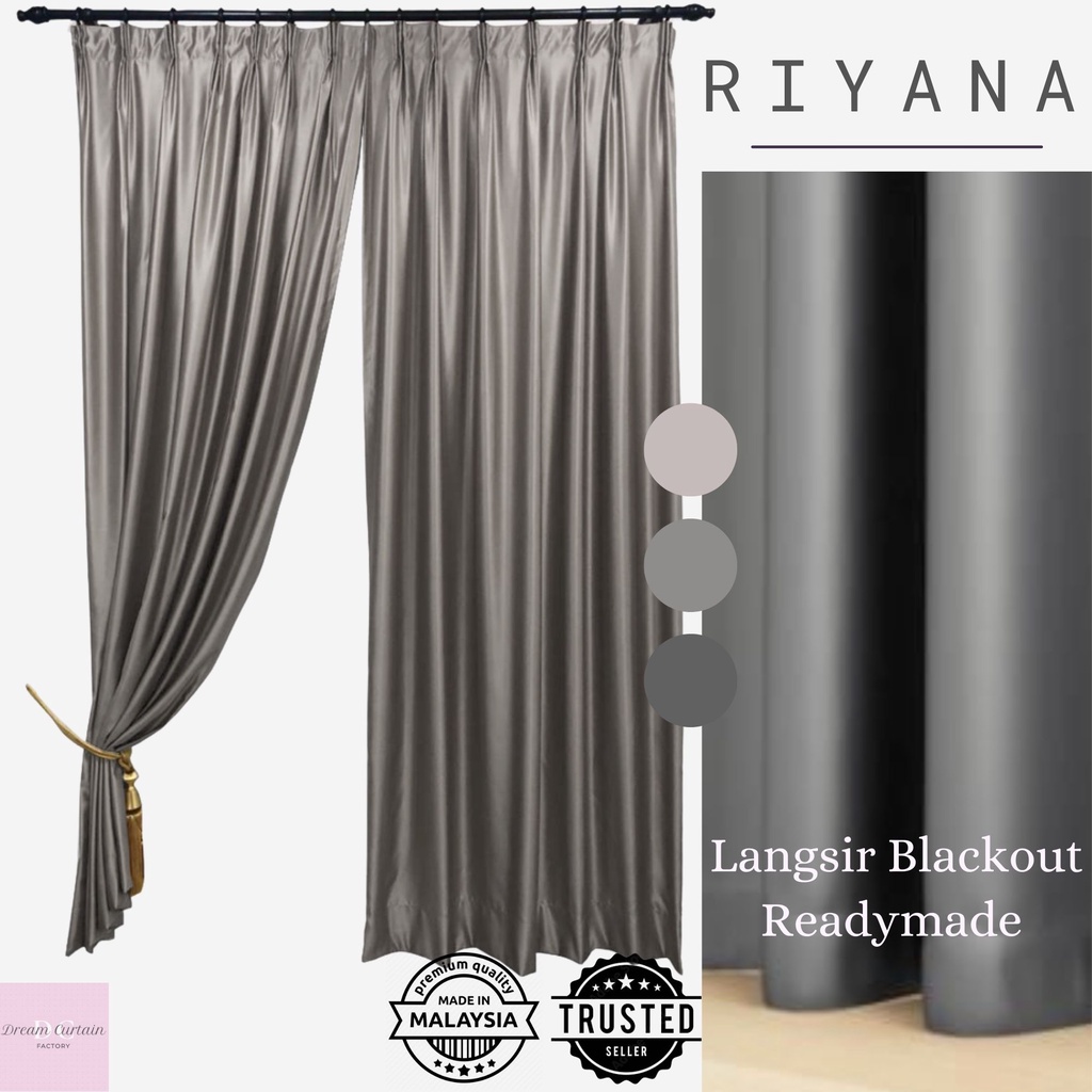 RIYANA GREY READYSTOCK langsir semi blackout material plain sliding ...