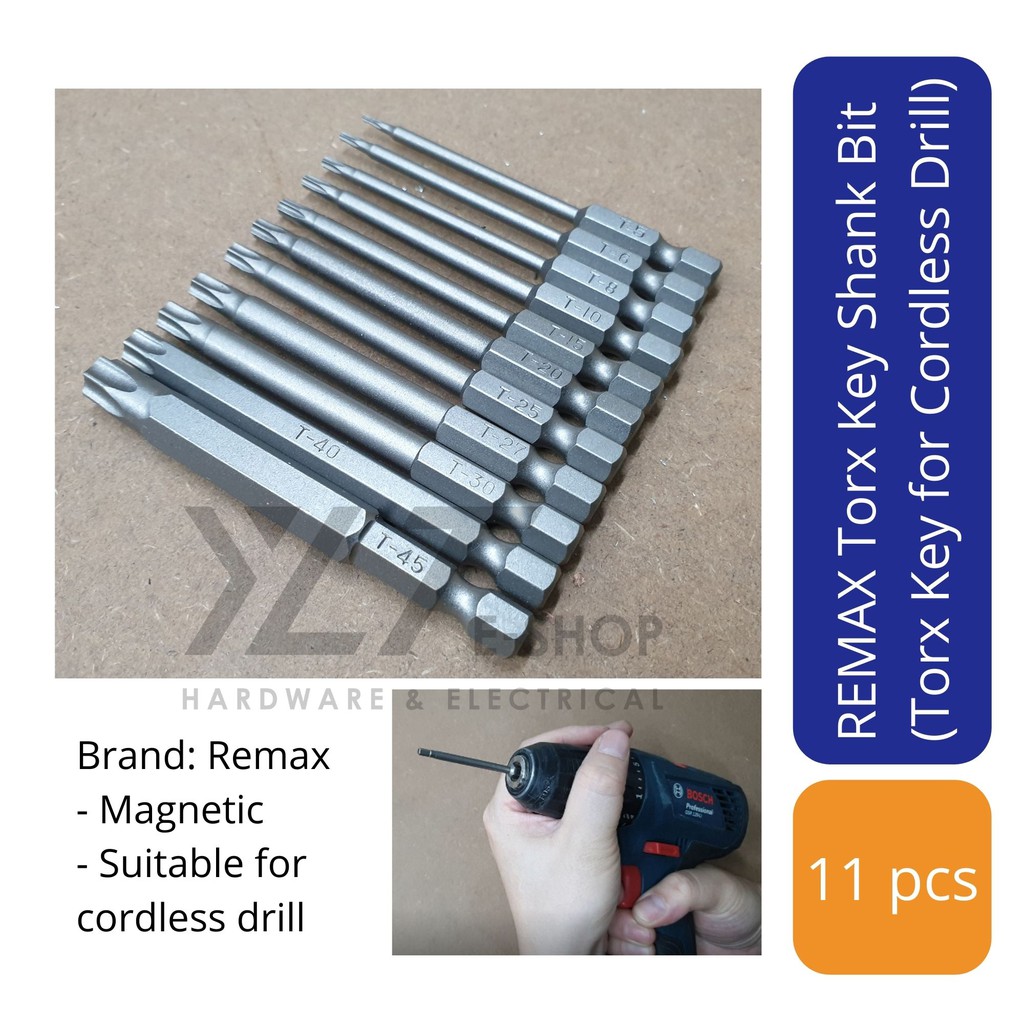 REMAX T5-T45 X 75MM 1/4” Star Round Shank Bit Set (11pcs) [Torx Star ...
