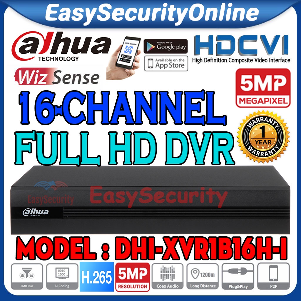 Dahua 5.0MP DH-XVR1B16H-I 16-Channel DVR 16CH Full HD 1080P 5MP ...