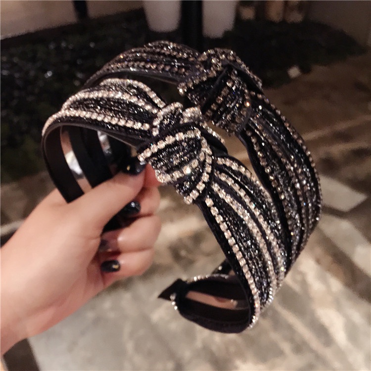 Shiny Diamond Chain Knotted Wide Headband Exquisite Multi-row Diamond ...