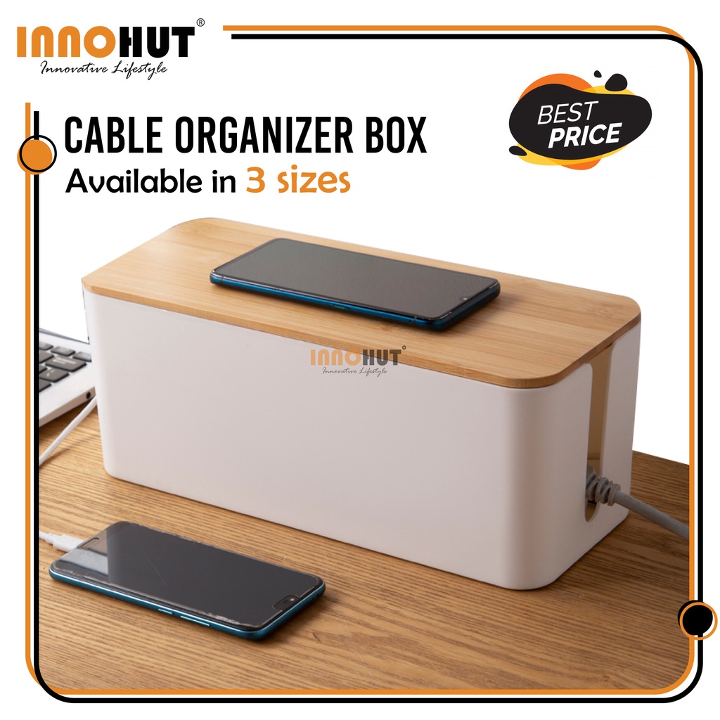 Innohut Cable Storage Box Wire Plug Hider Organizer Wooden Top Cable ...