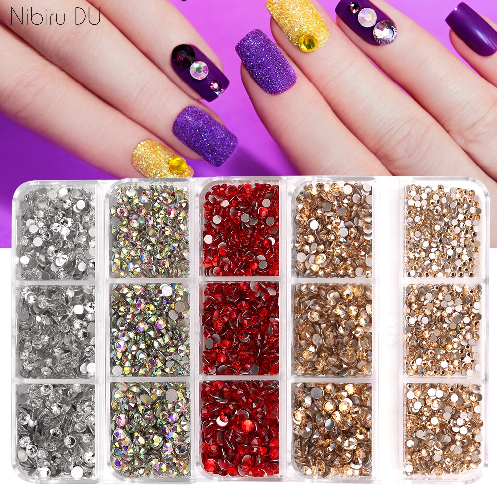 6Grid/Box Crystal Nail Art Rhinestone Clear AB All Color Flat Bottom ...