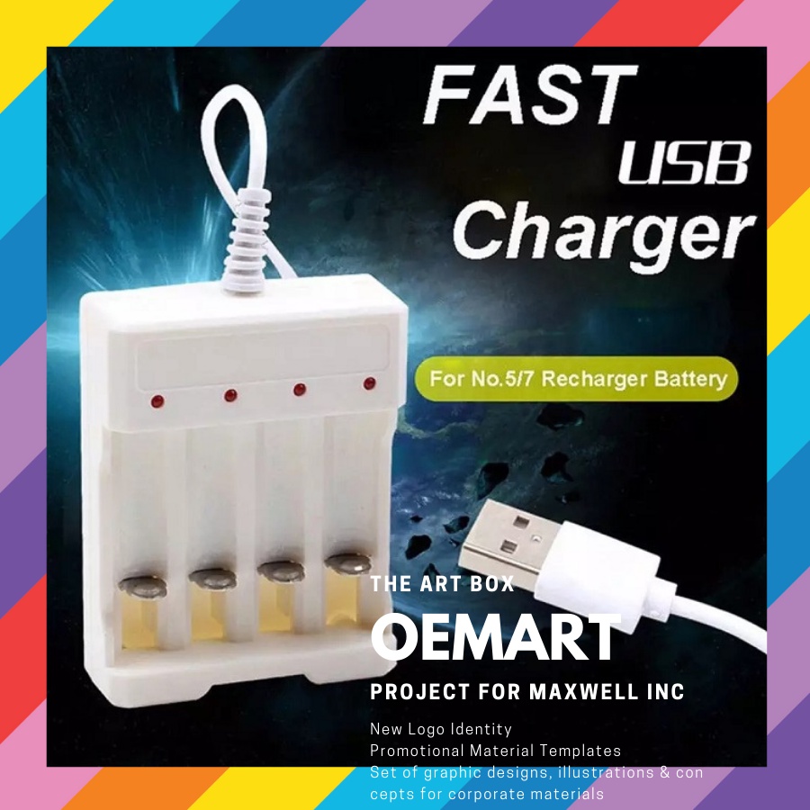 OEMART Universal USB 4 Slots Rechargeable Battery Charger AA AAA Bateri ...