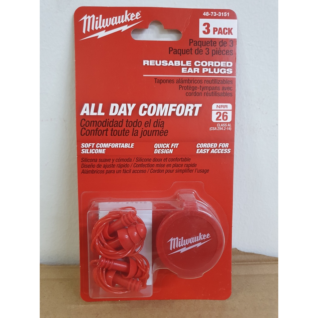 Original Milwaukee 3 Pieces Reusable Corded Hearing Ear Plug - Model 48 ...