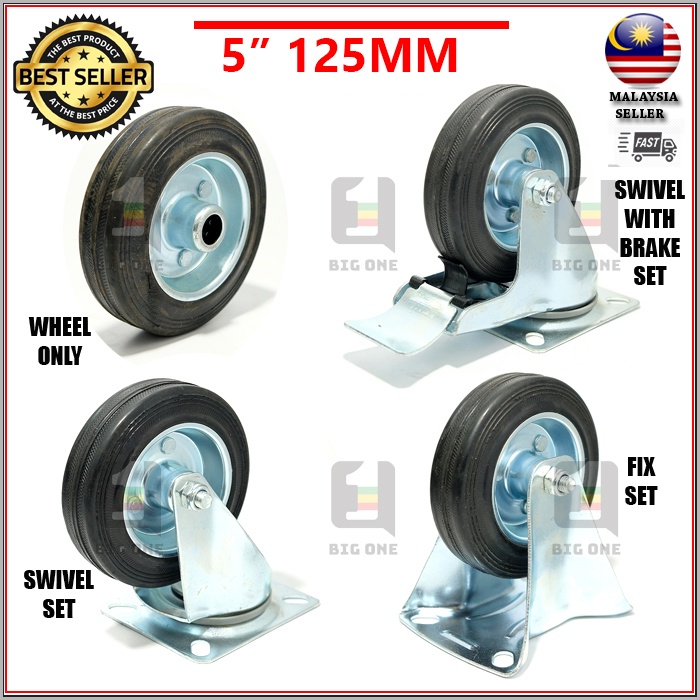(5 INCH) DOCKER HERCULES 5" 125MM RUBBER CASTER WHEEL ROLLER RODA ...