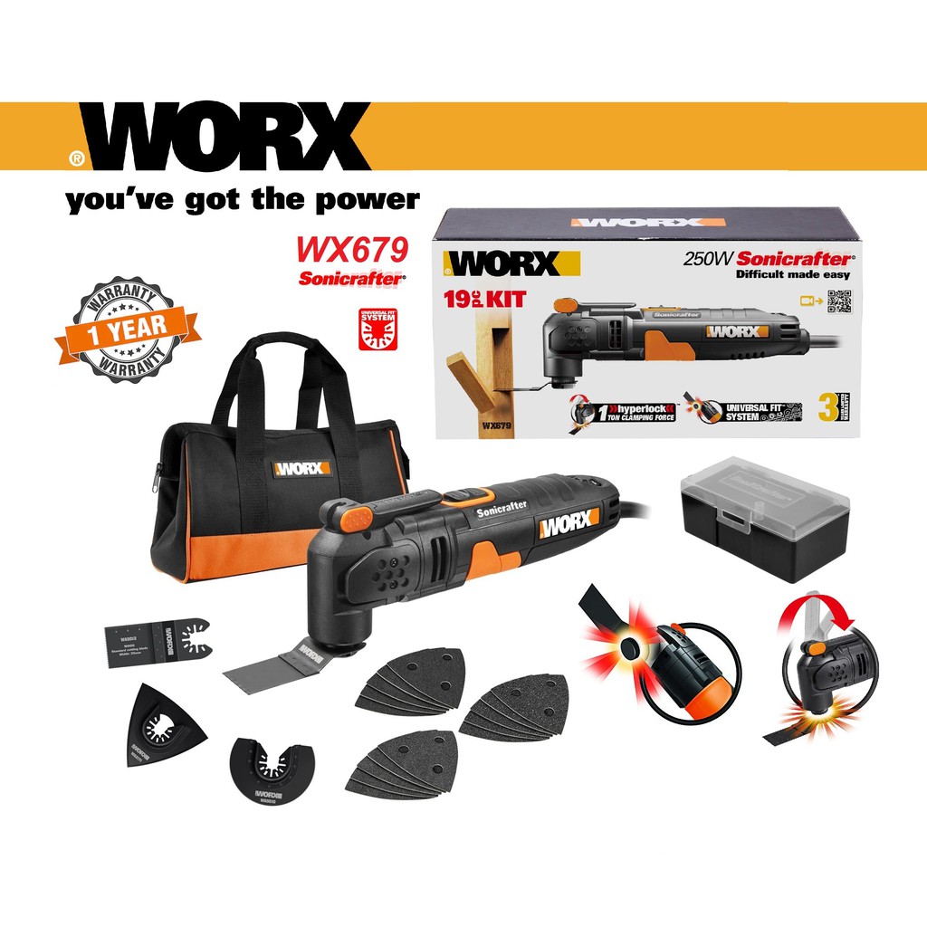 WORX WX679 250w Universal Hyperlock Oscillating Multi-Tool Sonicrafter ...