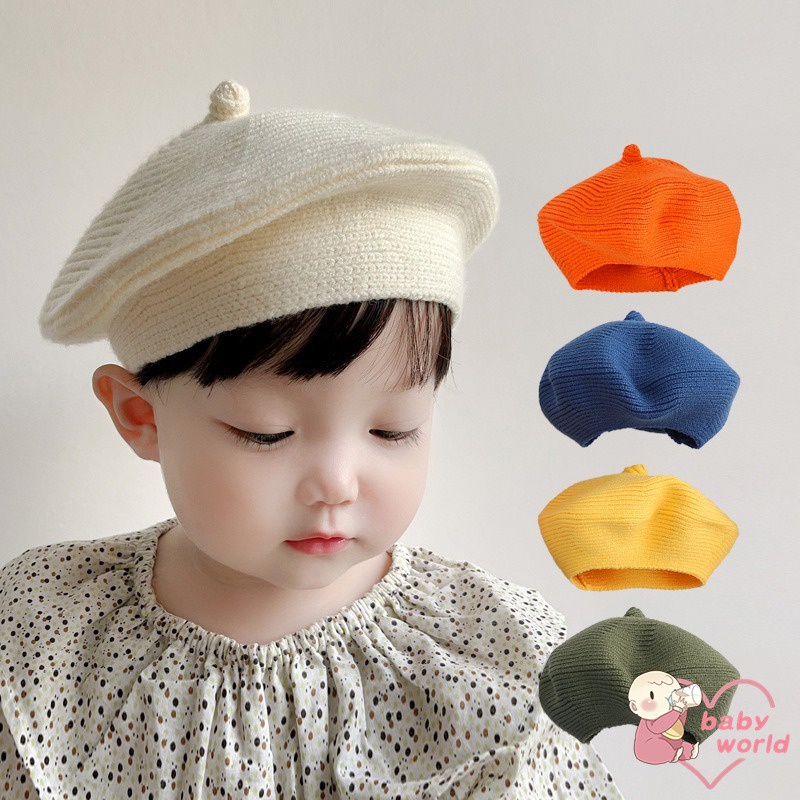 ins children's knitted beret Korean version cute solid color baby wild ...