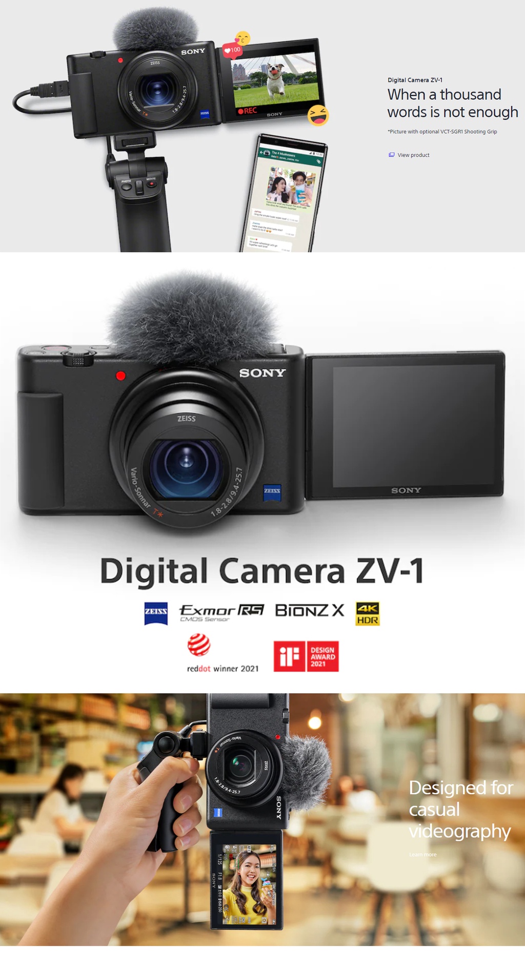 Sony ZV-1 Digital Camera with 4K HDR | Zeiss Lens | 1.0'' Exmor RS CMOS ...